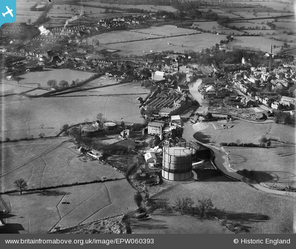 epw060393 ENGLAND (1939). The gas works and the River Medway, Tonbridge ...